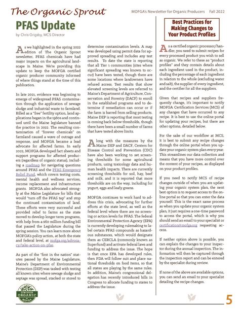 PFAS Update MOFGA Certification Services