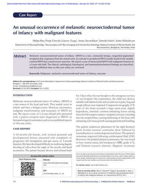 Pdf An Unusual Occurrence Of Melanotic Neuroectodermal Tumor Of Infancy With Malignant Features