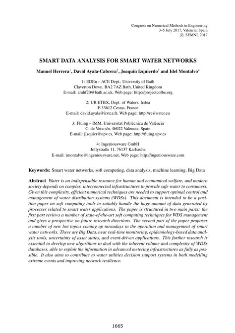 Pdf Smart Data Analysis For Smart Water Networks