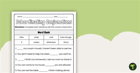 Subordinating Conjunctions Worksheet Teach Starter Worksheets Library