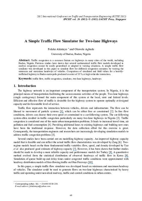 Pdf A Simple Traffic Flow Simulator For Two Lane Highways