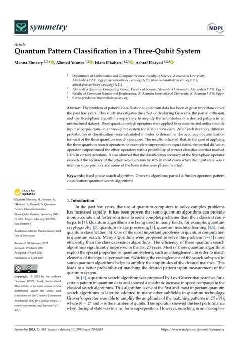 Pdf Quantum Pattern Classification In A Three Qubit System