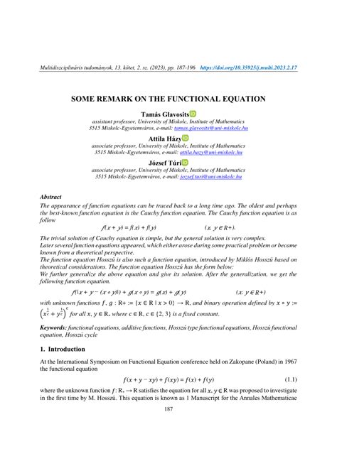 Pdf Some Remark On The Functional Equation