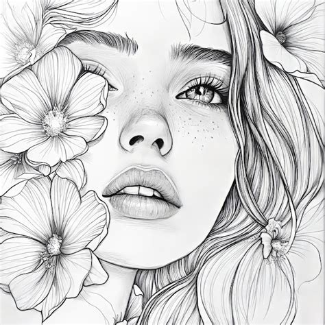 Un dessin d une femme avec des fleurs sur son visage Image Premium générée à base dIA