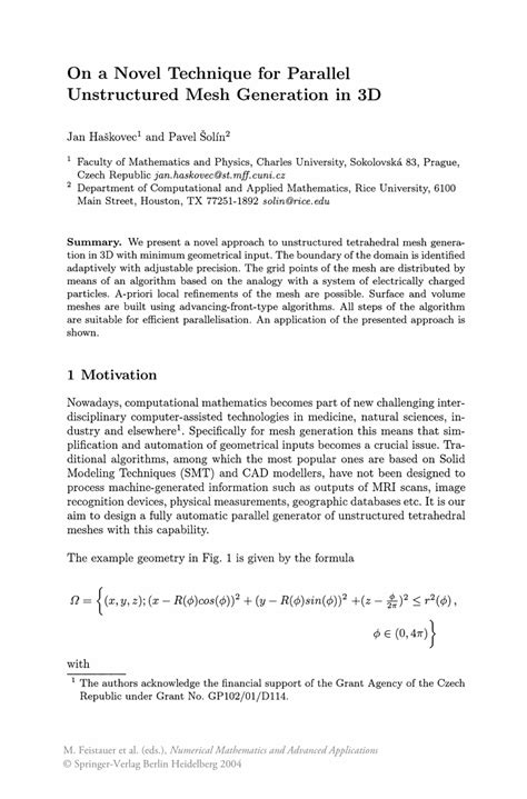 PDF On A Novel Technique For Parallel Unstructured Mesh Generation In D