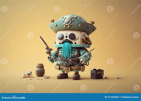 Studio Shot Of Cute Robot Dressed As Pirate Created With Generative AI Technology Stock