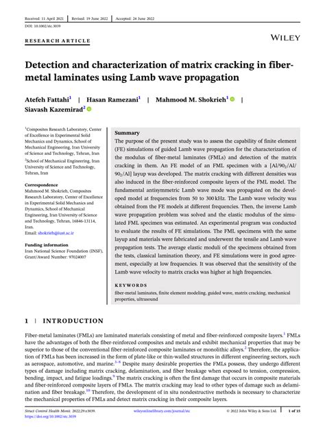 Pdf Detection And Characterization Of Matrix Cracking In Fiber‐metal Laminates Using Lamb Wave