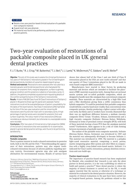 Pdf Two Year Evaluation Of Restorations Of A Packable Composite Placed In Uk General Dental
