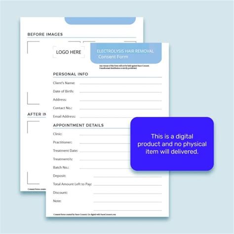 Electrolysis Hair Removal Consent Form By Faces Consent Etsy