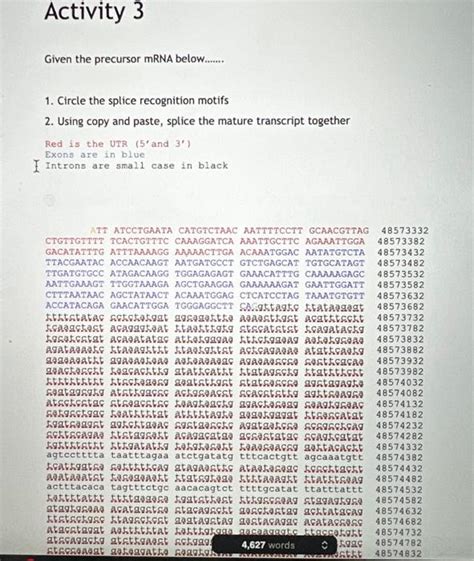 Solved Activity 3 Given The Precursor Mrna Below 1