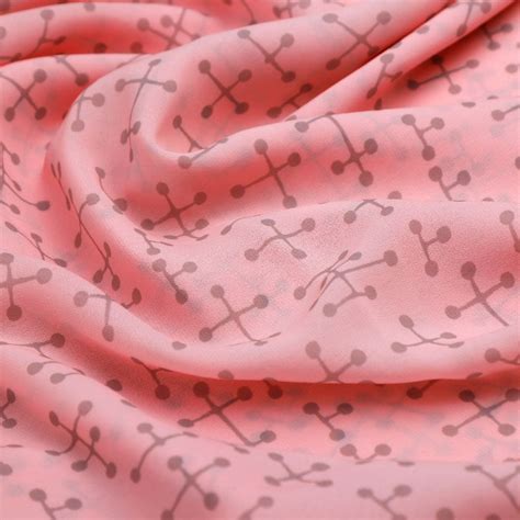 Pink Geometric Patterned Georgette Fabric Digital Printed