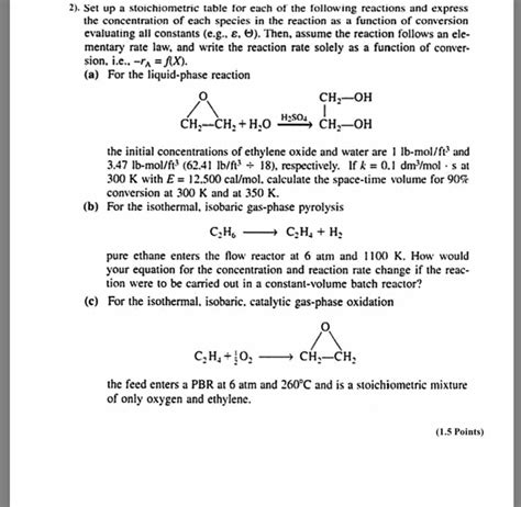 Solved 2 Set Up A Stoichiometric Table For Each Of The Chegg Com