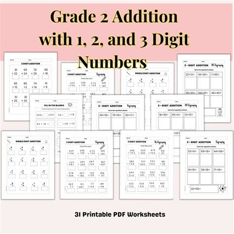 Addition Worksheets With Single 2 Digit And 3 Digit Numbers Answer