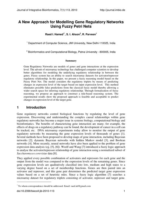pdf a new approach for modelling gene regulatory networks using fuzzy