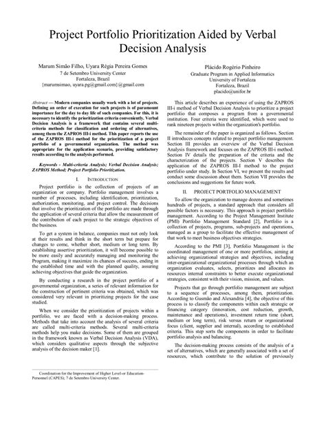 Pdf Project Portfolio Prioritization Aided By Verbal Decision Analysis