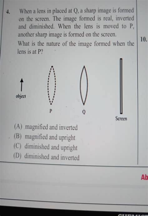 when a lens in placed at q a sharp image is formed on the screen the im