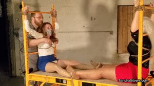 Sandra Silvers Please Tie Me Up Satin Secretaries Secured To Scaffold Struggle And Squeal