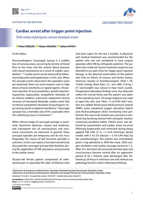 PDF Cardiac Arrest After Trigger Point Injection