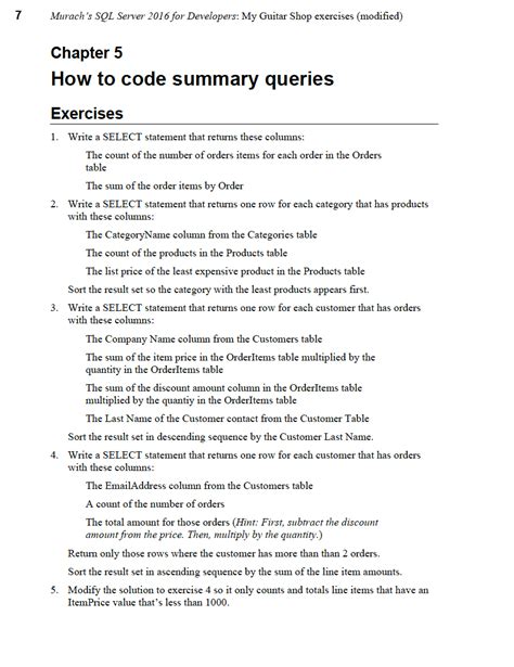 Solved 7 Murachs Sql Server 2016 For Developers My Guitar