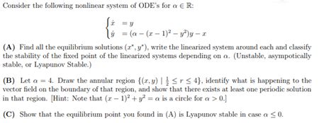Solved Consider The Following Nonlinear System Of ODE S For Chegg