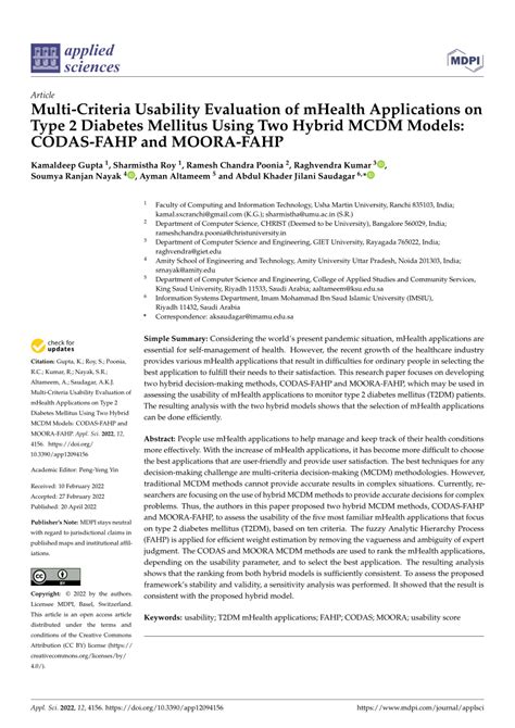 Pdf Multi Criteria Usability Evaluation Of Mhealth Applications On Type 2 Diabetes Mellitus