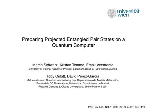 Ppt Preparing Projected Entangled Pair States On A Quantum Computer