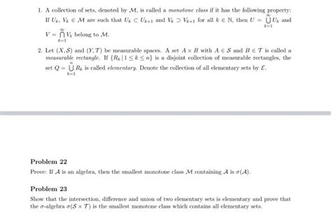Solved 1 A Collection Of Sets Denoted By M Is Called A
