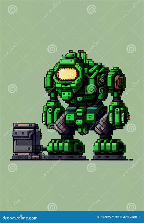 Pixel Art Humanoid Ai Robot Banner Avatar Of Artificial Intelligence Robot Chat Bot Retro Game