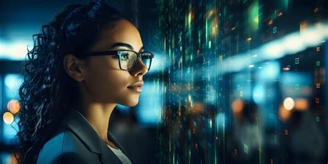 Premium Photo A Female Programmer In A Futuristic Data Center Immersed In Analyzing Digital