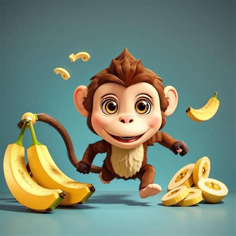 Premium Photo Cute Monkey Run Chasing Banana Cartoon Vector Icon
