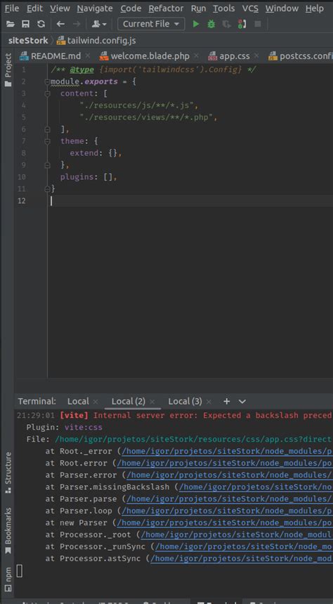 Internal Error With Tailwind In Laravel · Issue 9809 · Vitejsvite · Github
