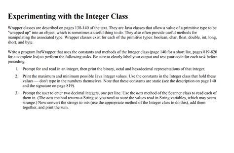 Solved Experimenting With The Integer Class Wrapper Classes