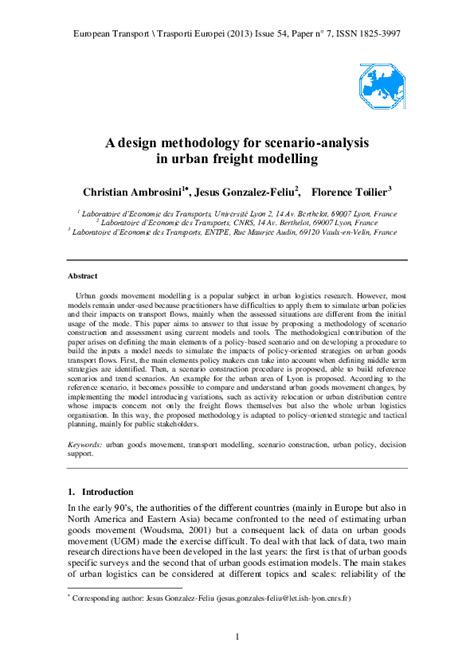 Pdf A Design Methodology For Scenario Analysis In Urban Freight Modelling