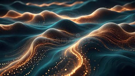Abstract Digital Landscape With Glowing Orange Lines And Particles Forming A Wave Like Pattern