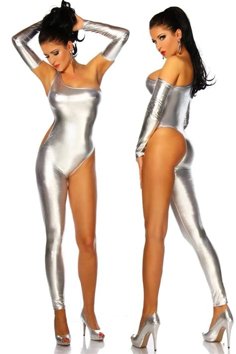 Women Sexy Jumpsuits Nightclub 2016 Pu Half Sleeve Long Sleeve Gold Silver Black Leather