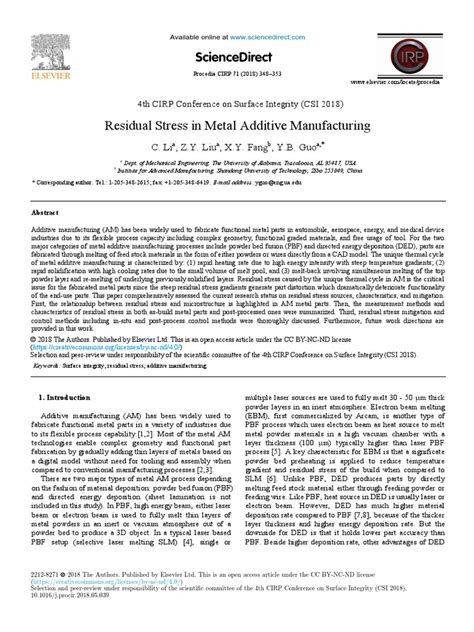 Residual Stress In Metal Additive Manufacturing Pdf 3 D Printing Industrial Processes