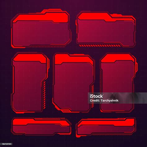 빨간색 미래형 Hud 또는 Ui 요소 공상 과학 사용자 인터페이스 텍스트 상자 설명선 경고 메시지 프레임 정보 상자 템플릿입니다 디지털 스타일의 현대적인 게임 인터페이스