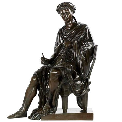 19th Century French Bronze Sculpture Of Seated Classical Poet Horace At