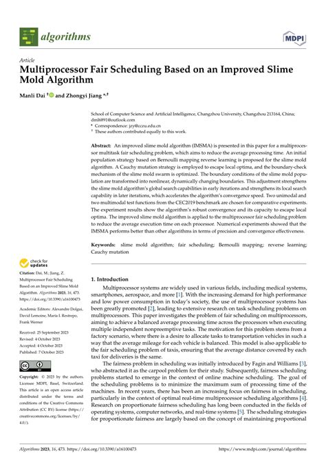 Pdf Multiprocessor Fair Scheduling Based On An Improved Slime Mold