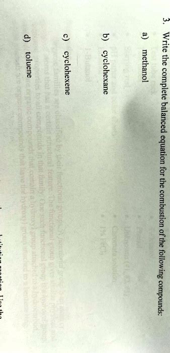 Solved 1 Toluene Cyclohexane Methanol 4 Cyclohexene Complete Balanced
