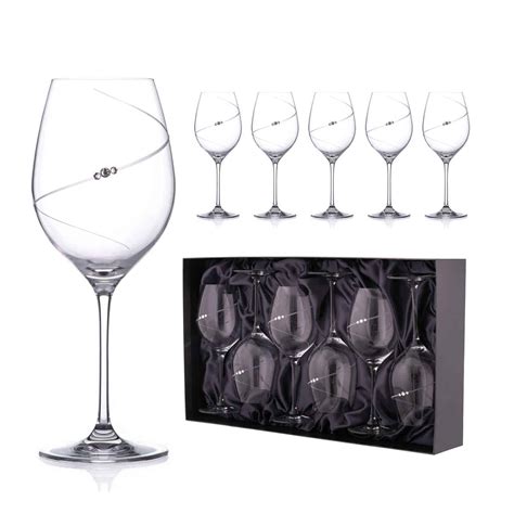 Silhouette Red Wine Glasses With Swarovski Crystals Set Of 6