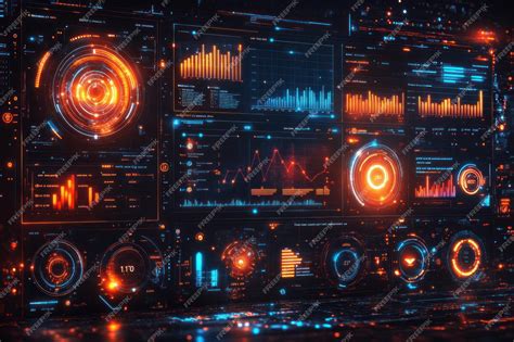 Futuristic Digital Display With Glowing Interface And Data Analysis Graphics Premium Ai