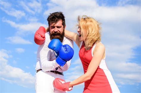 Defend Your Opinion In Confrontation Man And Woman Fight Boxing Gloves
