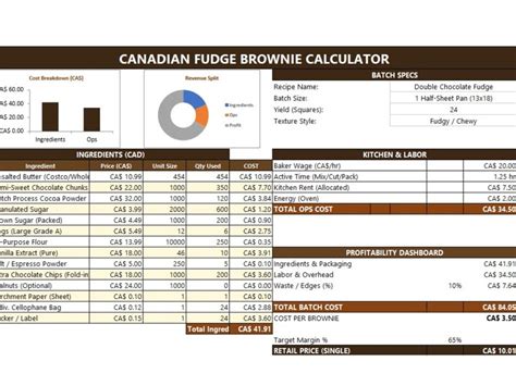 Cake Recipe Cost Calculator Baking Business Spreadsheet Cad