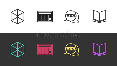 Set Line Geometric Figure Cube Calculator Xyz Coordinate System And Open Book On Black And