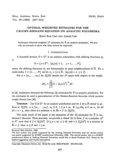 Pdf Optimal Weighted Estimates For The Cauchy Riemann Equation On Analytic Polyhedra