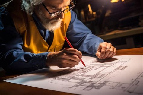 Premium Photo Architect Working On Blueprints Generative Ai