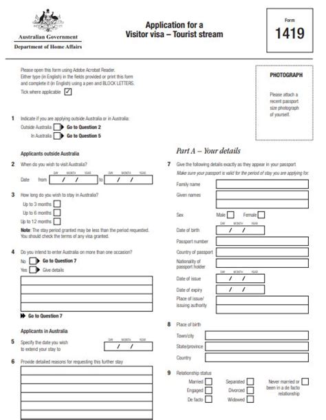Fillable Form 1419 Visitor Visa Application