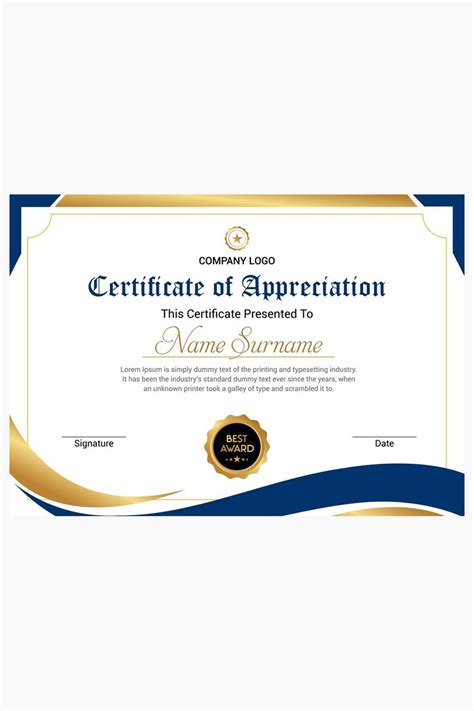 Modern Certificate Of Achievement Template Design Free Download