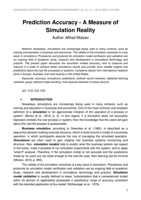 Pdf Prediction Accuracy A Measure Of Simulation Reality